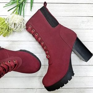 Shoes | New Wine Lace Up Combat Heel Ankle Boots Booties | Poshmark